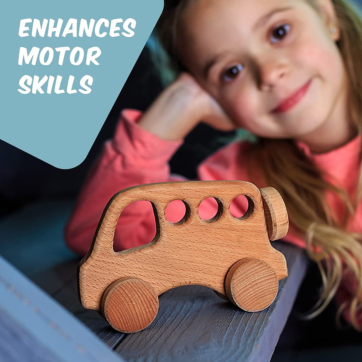 CG Games Wooden Toy Bus with Garage Natural Wood Eco-Friendly Toys for Children Woody Durable Unpainted Toys