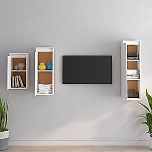 GaRcan 3X Solid Wood Pine TV Cabinets Home Indoor Living Room Entertainment Centre Wall Mounted Hanging Shelf Floating Storage TV Unit Stand Grey (White)