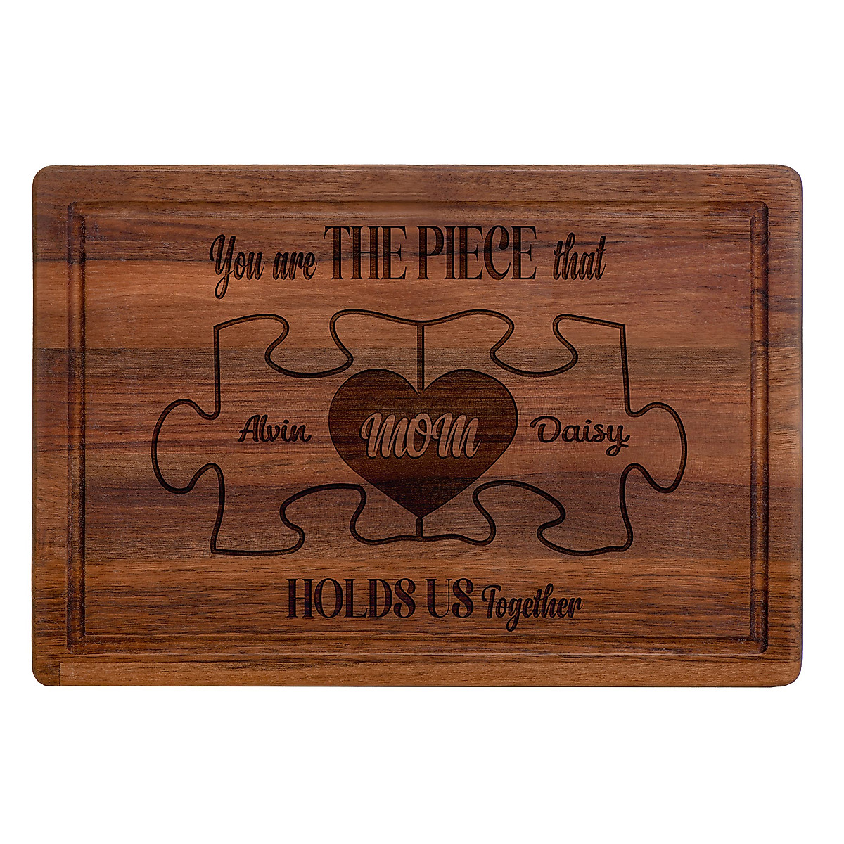 Personalized Mom You Are the Piece that Holds Us Together Puzzle Cutting Board, Custom Mom Cutting Board with Kids Names, Customized Mother's Day, Birthday Gifts for Mom, Grandma Gifts from Grandkids