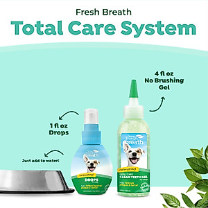 TropiClean Fresh Breath No Brush Total Care Kit | Dog Dental Hygiene| Dog Teeth Cleaning Made Easy | Water Additive No Brushing Toothpaste for Dogs