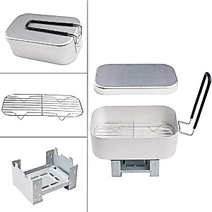 Lixada Mini Folding Stove Lunch Box Steaming Rack Combo Set for Picnic Camping Hiking Fishing Mountaineering