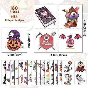 Basuwu 180PCS Halloween Temporary Tattoos for Kids - Waterproof Stickers, Themed Gift