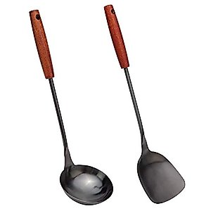 Spatula & Ladle Wok Tool Set, 14.2-15 inches wok utensils, Stainless Steel wok spatula