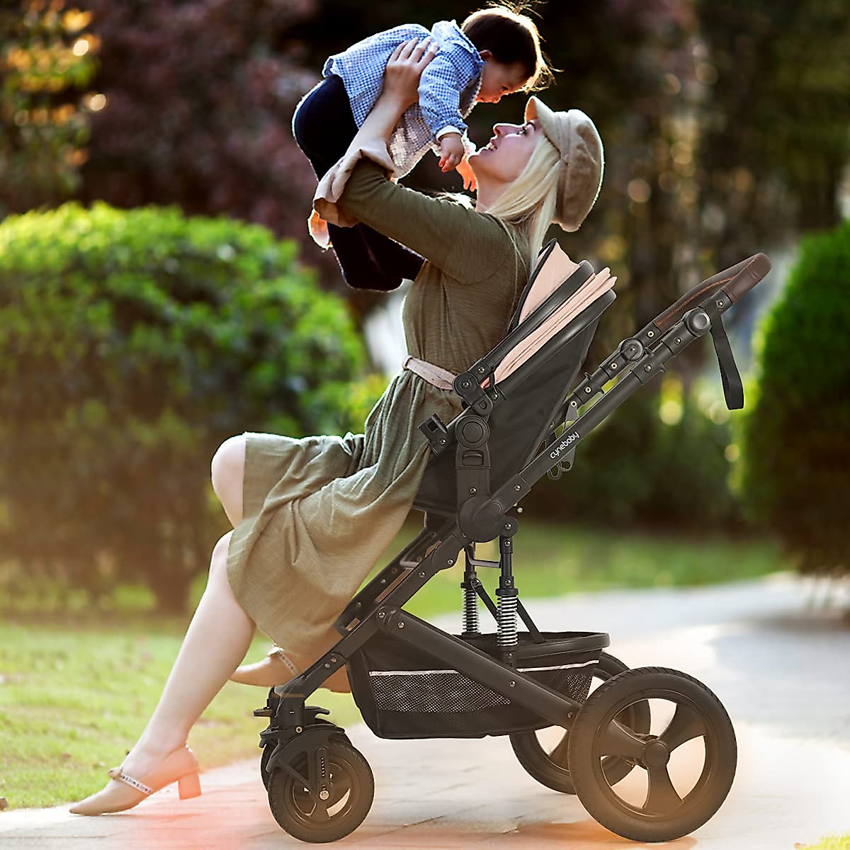 Baby Stroller for Newborn to Toddler, Cynebaby Bassinet Stroller Luxury Infant Pushchair Multi Position Reclining Pram with Mommy Bag/footmuff