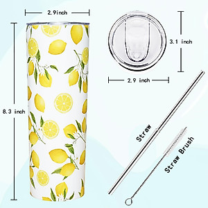 Yellow Lemon Tumbler 20 Oz, Summer Lemon Gifts for Women Girls, Lemon Tumbler Coffee Mug Cup Water Bottle Drinking Cup for Cold or Hot Drinks, Lemon Stuff Accessories Things