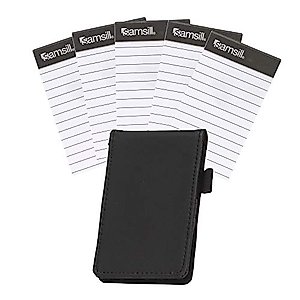Samsill Mini Pocket Notepad Holder and Memo Pad 5 Pack Bundle, Durable Cover, Includes Five 2 7/16 x 4 1/4" Sized Writing Pads with 40 Lined Sheets, Refillable, Black