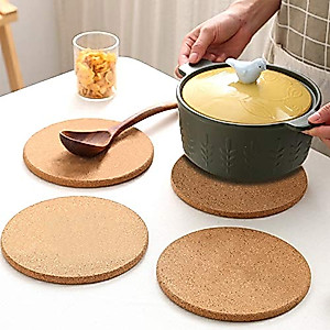 CRCHOM 8 Pack Cork Trivet Set 8" Diameter x 0.4" Thick Round Cork Hot Pads for Dishes, Pots, Pans and Plants