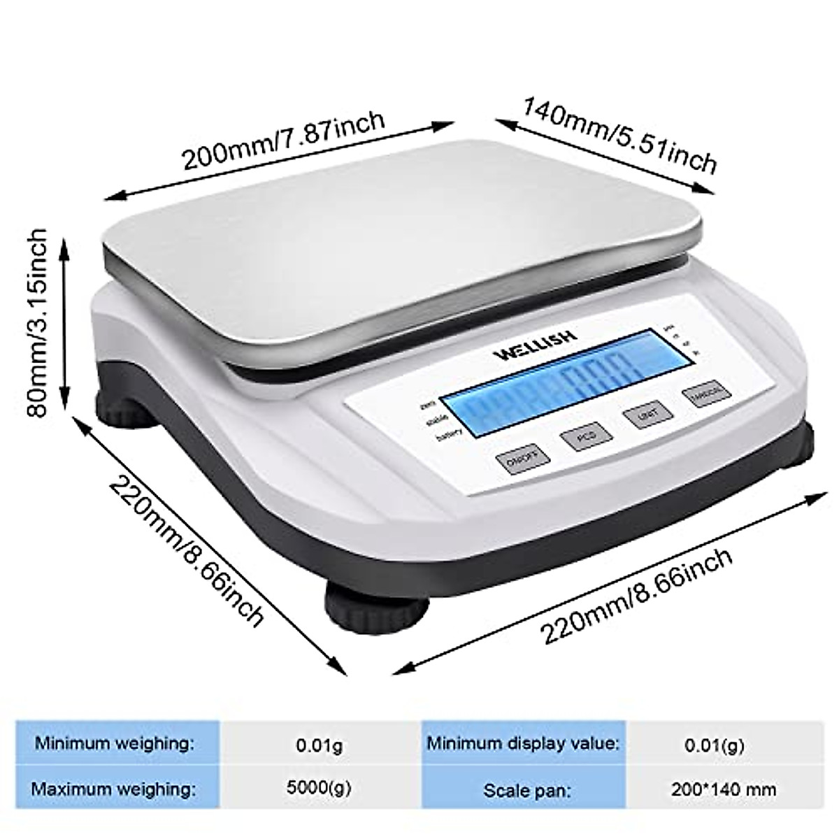 Lab Scale 5000g/0.01g High Precision Digital Scale Analytical Balance Electronic Scale for Kitchen Lab Weighing