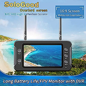 SoloGood FPV Monitor 4.3inch with DVR 5.8Ghz 40CH 800 x 480 IPS Drone Receiver Monitor Built in Battery for FPV Drone RC Cars