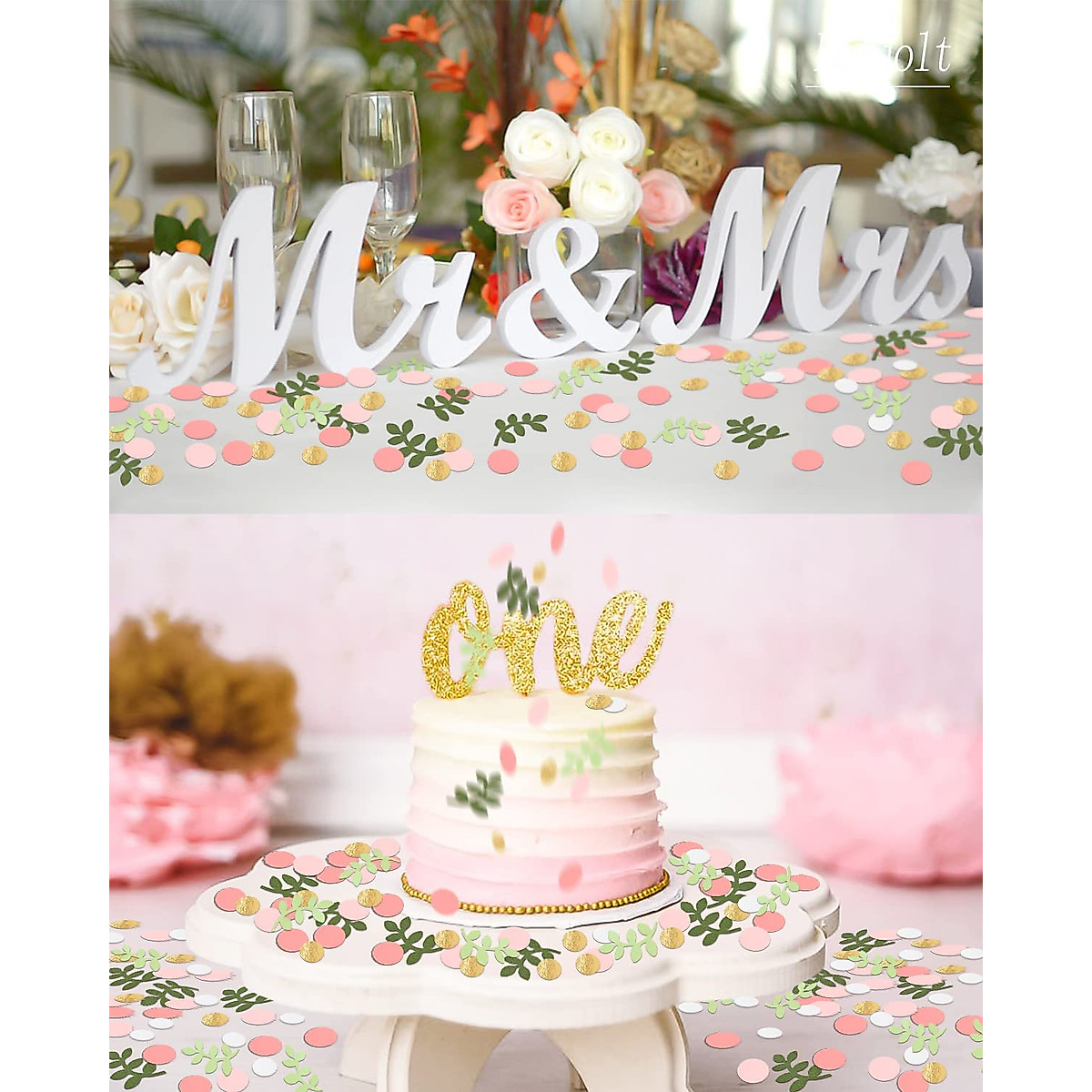 Greenery Golden Pink Eucalyptus Dots Confetti Baby Shower Green Scatter Table Decoration Flamingo Girl Boho Theme Party Bridal Shower Party Wedding Nursery Decor Supplies 210 Pcs