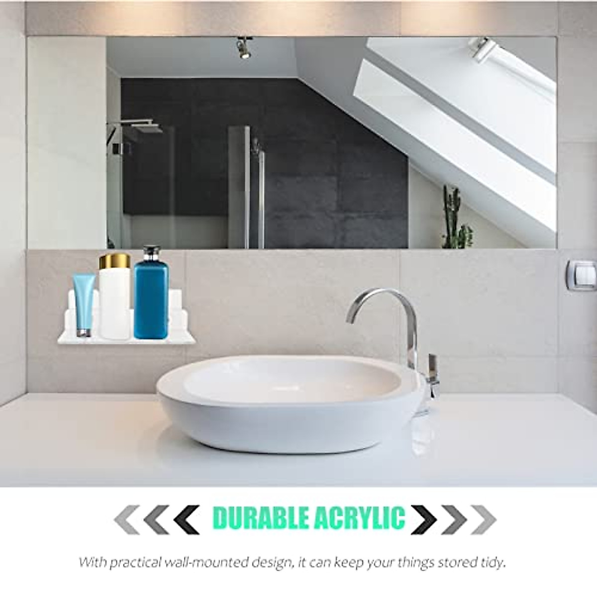 DOITOOL 2 Pcs Bathroom Floating Shelf Clear Acrylic Shower Caddy Adhesive Wall Mount Storage Rack Cosmetic Shampoo Spice Condiment Holder Organizer for Toilet Kitchen