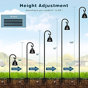 Gtongoko 2 Pack Shepherds Hook 76 Inch, Tall Bird Feeder Pole, Adjustable Shepards Hooks for Outdoor Plant Baskets, Lanterns, Weddings Decor, Solar Lights, Black