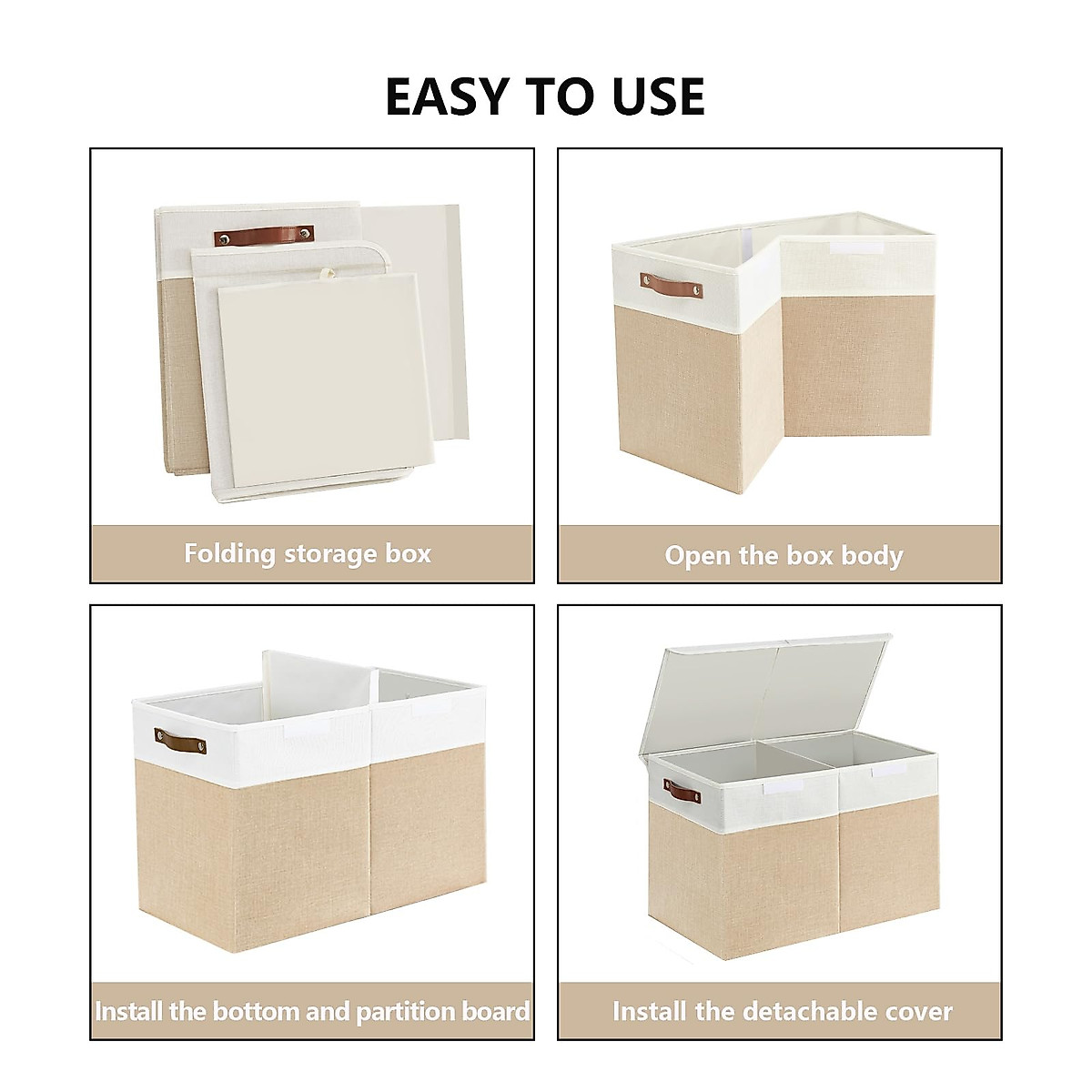 Bagnizer Large Toy Storage Box with Lids, Collapsible Sturdy Baby Storage Organizer Chest Bin Basket for Kids, Boys, Girls, Playroom, Nursery, Bedroom, Closet 25"x13"x16" (Beige and White)