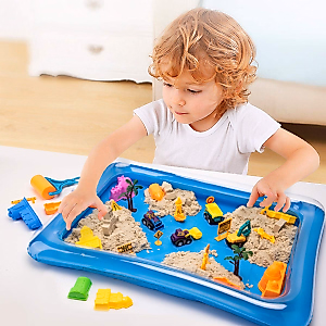 Play Sand for Kids, 3lbs Magic Sand, Building Castle Molds Tools, Construction Trucks, Toys and Signs, Tray Storage Bag, 43PCS Sandbox Set Toddlers Kids Boys Grils