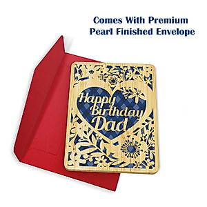 AGAPE LOVE CARDS Happy Birthday Card For Dad - | Made From Real Bamboo | 6" X 4.5" - 1 Pack (Envelope Included) | Laser Cut, Floral Dad Birthday Card from Daughter, Son or kids (Birthday Card Dad)