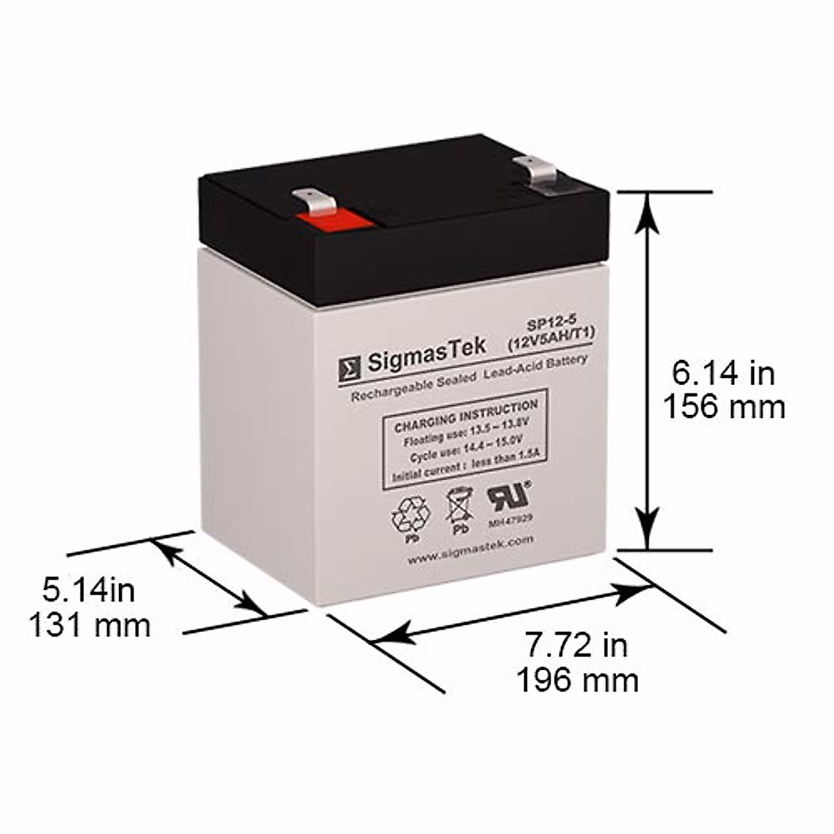 SigmasTek 12 Volt 5 AmpH SLA Battery with F1 Terminal Replacement for FP1245