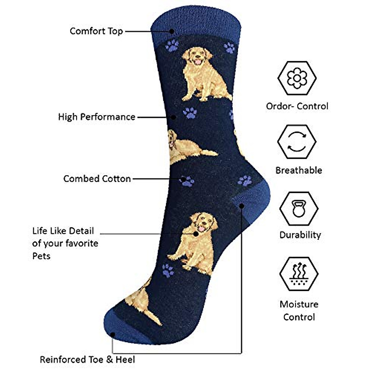Pet Lover Socks - Fun - All Season - One Size Fits Most - For Women And Men – Dog Gifts (Golden Retriever)