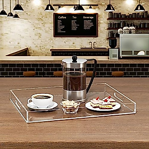 HIIMIEI Acrylic Tray, 16x20 Inches Clear Tray, Acrylic Serving Tray with Handles for Ottoman, Coffee, Appetizer, Breakfast, Bathroom (Clear)