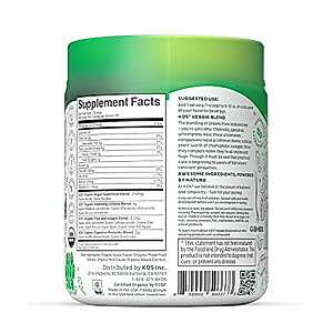 KOS USDA Organic Super Greens Powder - Plant Based Algae Superfood Blend with Spirulina, Chlorella & Wheatgrass - Keto, Vegan, Daily Green Juice Smoothie Drink - Green Apple Sorbet Flavor, 28 Servings