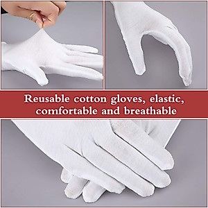60 Pieces Glove Soft Stretchy Working Glove Costume Reusable Large Mitten for Inspection Photo Jewelry Silver Coin Archive Serving Costume, Cotton Gloves for Women Men Eczema Moisturizing Spa (White)