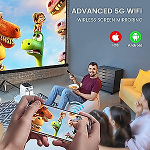 Mini Projector, 5G WiFi Mini Projector, Portable BloBlo 4K Mini Projector Native 1080P with 9500L Lumen and 5W Stereo Speaker for Home and Outdoor Party/iOS/Android/Laptop/TV Stick