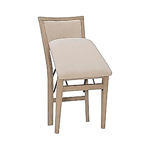 Linon Keira Wooden Folding Chair Upholstered Seat and Back Set of 2, Dining Height, Rustic Natural & Beige