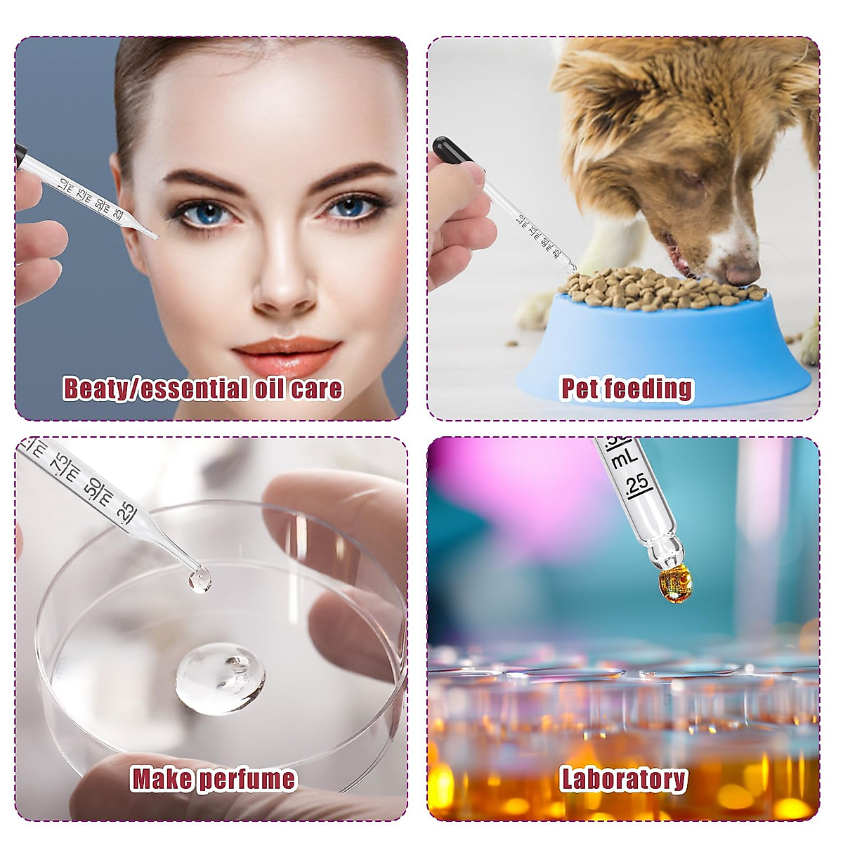 8pcs 1ml Eye Dropper, Glass Dropper with Measurements Pipettes Dropper with Rubber Head Glass Pipette for Medicine, Essential Oils, Feeding, Ear, Laboratory(2 Styles)