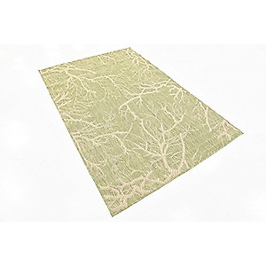 Unique Loom Collection Coastal, Branches, Botanical, Indoor and Outdoor Area Rug, 4 ft x 6 ft, Light Green/Beige