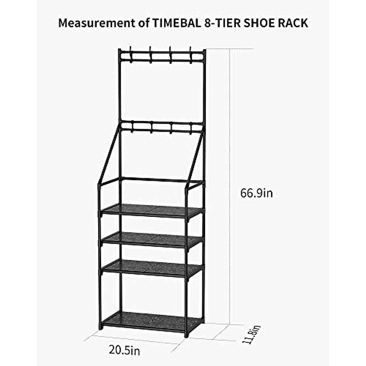 TIMEBAL Shoe Rack Coat Hat Rack, Stackable Shoe Storage Organizer, holds 8 Pair Shoes and Boots and hangs Coats & Hats, Durable Metal Pipes Shoe Shelf Organizer for Entryway, Hallway, Living Room