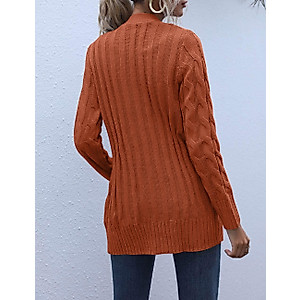 MEROKEETY Women's 2025 Fall Long Sleeve Cable Knit Sweater Open Front Cardigan Button Loose Outerwear Rust