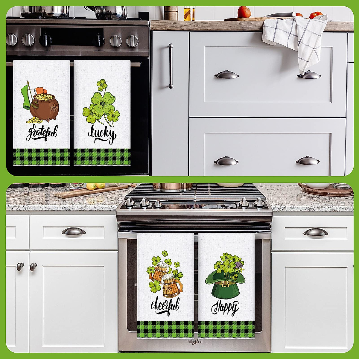 Tatuo 4 Pcs St. Patrick's Day Kitchen Towel Irish Shamrock Dish Towels Bath Towels 18 x 28 Inch Happy St. Patrick's Day Bathroom Towels Hand Towels Absorbent Drying Cloth for Kitchen Bathroom