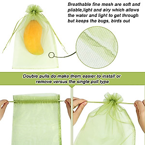 100pcs Fruit Protection Bags 8x12 inch, Green Netting Cover Bags Drawstring Mesh Fruit Protectors Pest Barrier for Grapes Mango Fruit Trees Veggies Garden