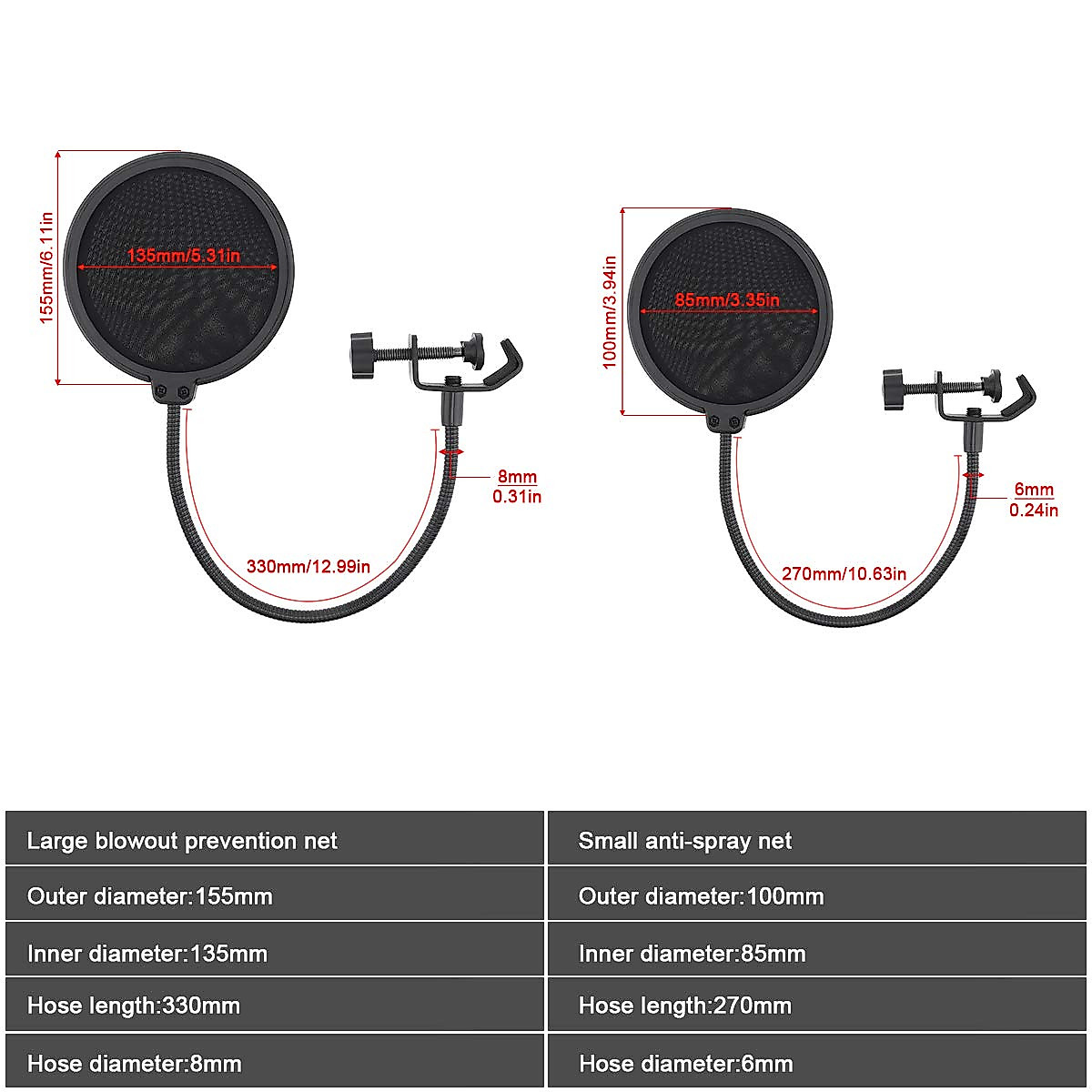 OriGlam Professional Microphone Pop Filter Mask Shield for Any Other Microphone, Dual Layered Pop Wind Screen with Flexible 360° Clip Stabilizing Arm