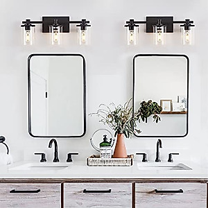 diniluse Bathroom Vanity Light 3-Light, Black Bathroom Light Fixtures with Clear Glass Shade, Vintage Bathroom Vanity Lights, Modern Wall Sconce for Bathroom, Living Room, Hallway, Bedroom