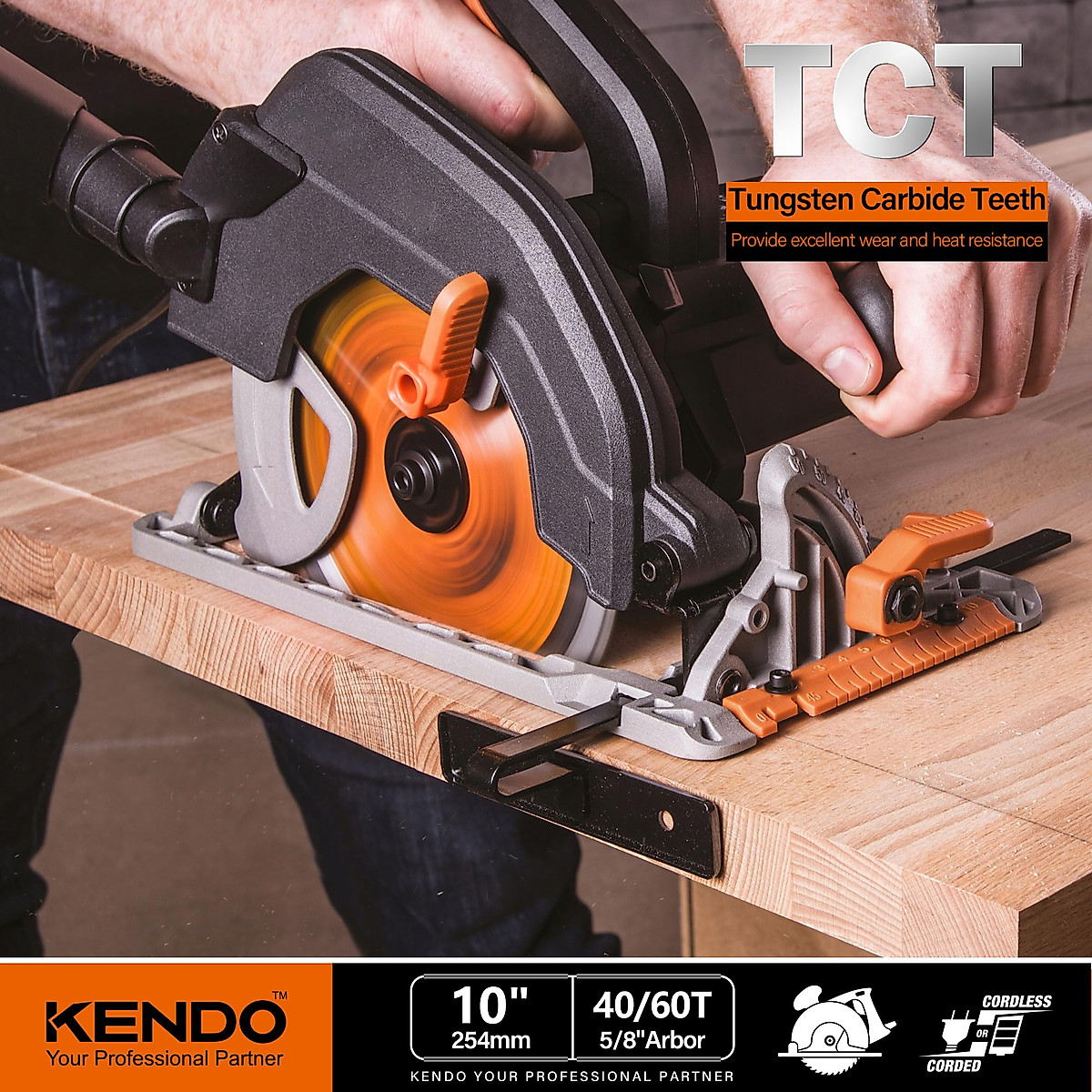 KENDO 2-Pack 10 Inch 40T&60T Carbide-Tipped Circular Saw Blade with 5/8 Inch Arbor, Professional ATB Finishing Woodworking Miter/Table Saw Blades for Plywood, Laminate, Ripping Wood