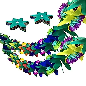 2 pcs Tropical Paper Flower Garlands for Hawaiian Luau Party Decorations 9ft Colorful Paper Hibiscus Garland for Tropical Island Beach Rio Tiki Birthday Wedding Baby Shower Jungle Party Decorations