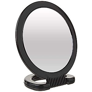 Diane Plastic Handheld Mirror – Magnifying 2-Sided Vanity Mirror with Folding Circle Handle and Stand for Hanging – Medium Size, 6”x 10” for Travel, Bathroom, Desk, Makeup, Beauty, Grooming, D1014