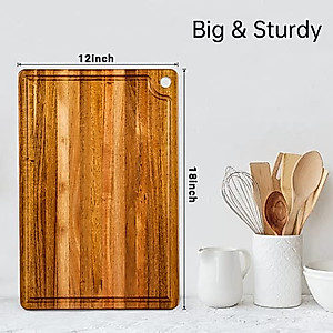 Large Acacia Wood Cutting Board for Kitchen - Caperci Better Chopping Board with Juice Groove & Handle Hole for Meat (Butcher Block) Vegetables and Cheese, 18 x 12 Inch