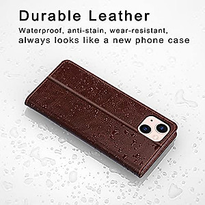 Belemay Compatible with iPhone 13 Wallet Case, Protective Genuine Leather Flip with RFID Blocking Card Holders [Undetachable Soft Interior Shell] Folio Phone Cover for Men Women (6.1-inch 2021) Brown