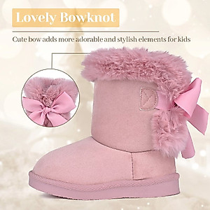 FANTURE Toddler Snow Boots for Girls Boys Winter Warm Fur Lined Kids Non Slip Outdoor Shoes (Toddler/Little Kid) U421ELTX04-Pink-21