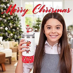 Compatible with Christmas Stanley Cup Accessories for Stanley 30 40oz Tumbler, Stanley Accessories Includes 10mm Stanley Straw Cover, Stanley Boot and Merry Christmas Stickers (4 Pack)