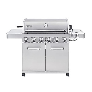 Monument Grills 77352 6-Burner Stainless Steel Cabinet Style Propane Gas Grill with LED Controls, Side Burner, Built in Thermometer, and Rotisserie Kit