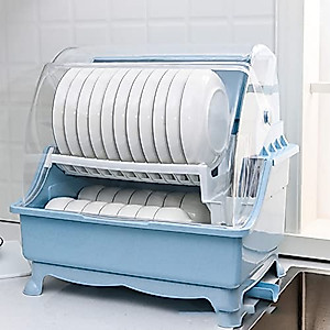 Pilipane Dish Drying Rack, Dish Rack with Cover, Cutlery Dish Drainer Rack with Lid Cover,Over The Sink Dish Drying Rack, Multifunctional Kitchen Tableware Storage Box(Pink)