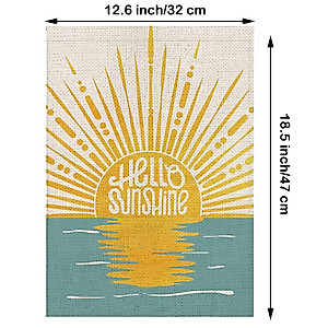 Hello Sunshine Garden Flag Sunset Over Sea Double Sided Vertical Summer Yard Outdoor Decoration 12×18 Inch (Size for Garden-12.5'' x 18'')