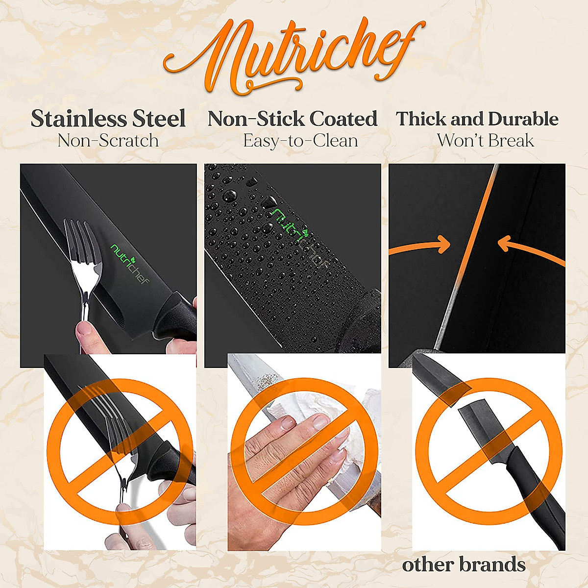 NutriChefKitchen 7 Piece Kitchen Knife Set - Stainless Steel Kitchen Precision Knives Set w/ 5 Knives & Bonus Sharpener, Acrylic Block Stand - Cutting Slicing, Chopping, Dicing - NCKNS7X.5
