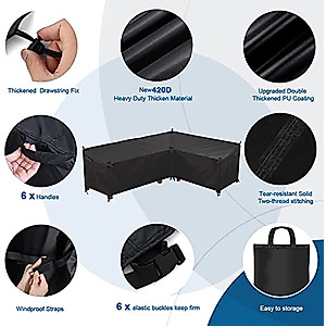 GARPROVM Patio V-Shaped Sectional Sofa Cover, Waterproof Outdoor Sectional Furniture Cover, Heavy Duty 420D Oxford Cloth Outdoor Sofa Cover Garden Couch Fits up to 100 x 100 x 33 inches
