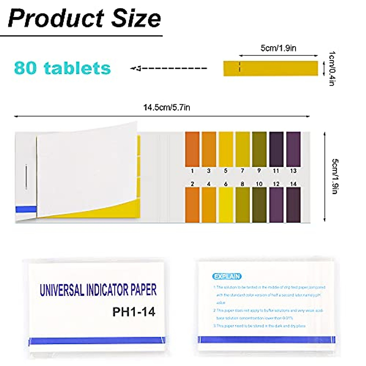 6 Packs pH.1-14 Litmus Strips Tester Paper, pH Test Strips, pH Extensive Test Paper for Water Saliva Urine Soil (6)
