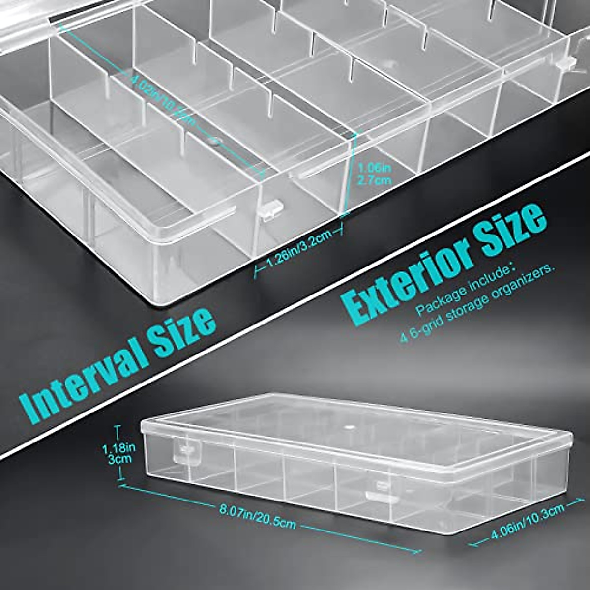 WYOMER 4 Pack 6-Grids Plastic Fishing Tackle Bait Hooks Storage Box Mascara Brushes Container Plastic Storage Organizer Container for Crafts, Beads Earrings