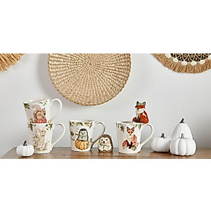 Bico Woodland Critters Ceramic Mugs, Set of 4, for Coffee, Tea, Drinks, Microwave & Dishwasher Safe