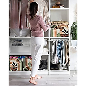 Storage Bins Cubes Waterproof Cloth Storage Basket, Modern Boho Foldable Storage Bags for Shelf Closet Clothes Storage Organizers with Handles Abstract Floral Nordic Rainbow 2PCS